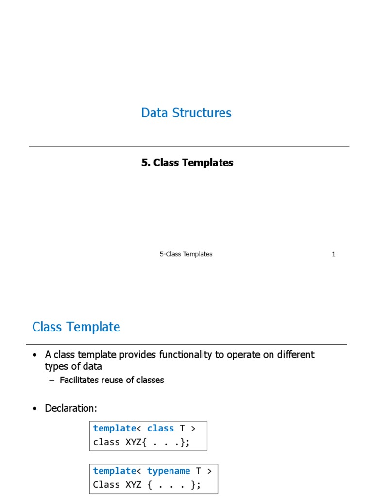 Lecture 5 - Class Templates | PDF | Object Oriented Programming | Notation