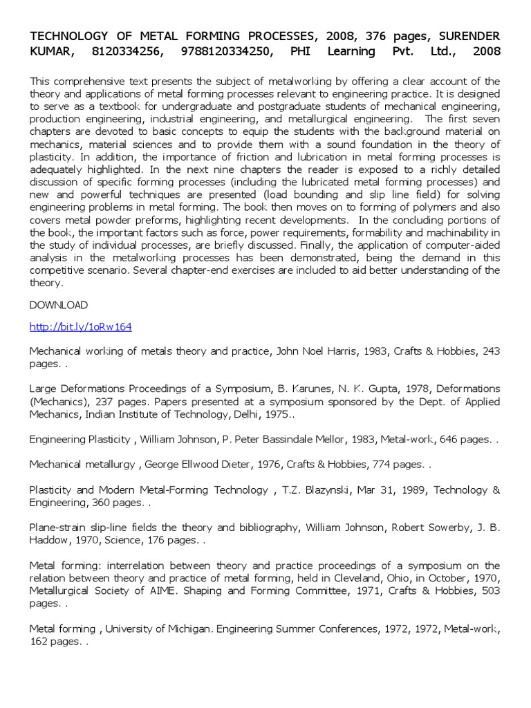 Technology of Metal Forming Processes | PDF | Metalworking | Engineering