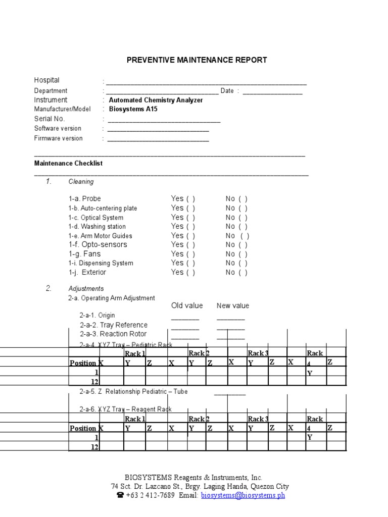 Biosystems A15 Maintenance Report | PDF | Applied And Interdisciplinary ...