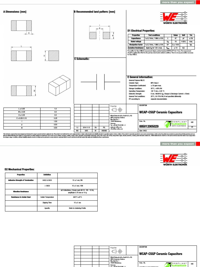 A Dimensions: (MM) B Recommended Land Pattern: (MM) : WCAP-CSGP Ceramic ...