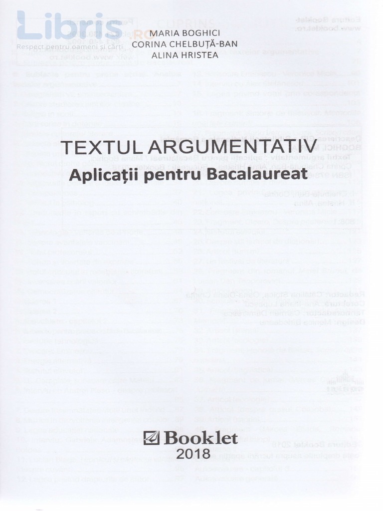 Textul Argumentativ. Aplicatii Pentru Bacalaureat PDF | PDF