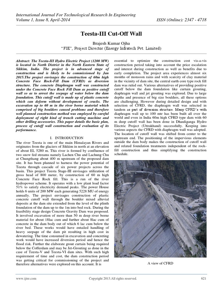 Teesta-III Cut-Off Wall | PDF | Dam | Concrete
