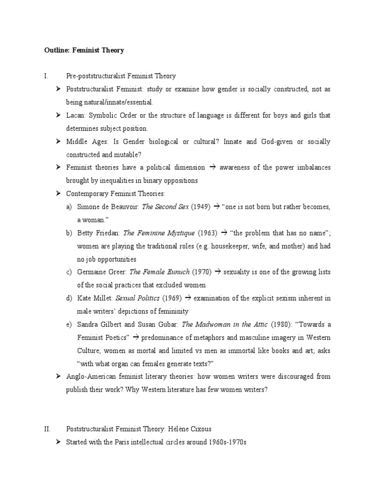 Outline of Feminist Theory | PDF | Feminist Theory | Feminism