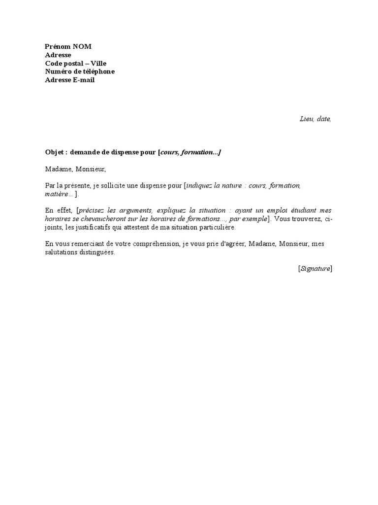 Lettre Demande Dispense 0 | PDF
