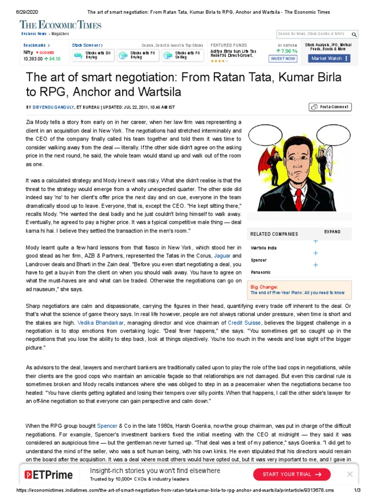 The Art of Smart Negotiation - From Ratan Tata, Kumar Birla To RPG ...