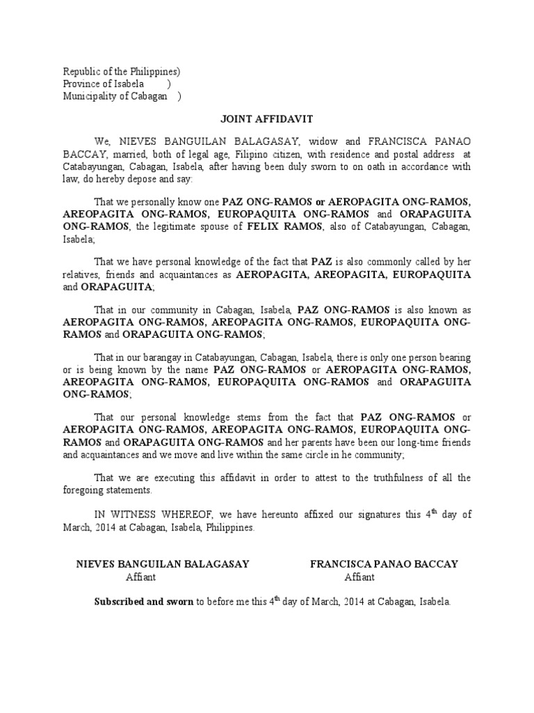 Affidavit (Joint) Felix Ramos2 | PDF | Affidavit | Comparative Law