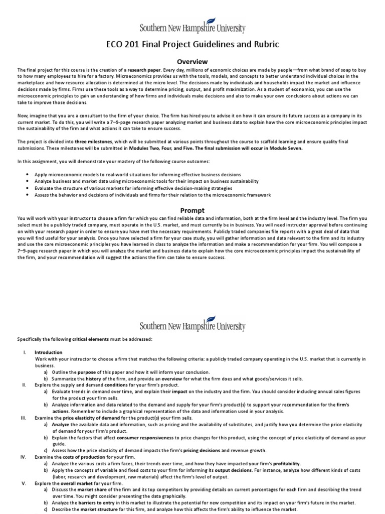 ECO 201 Final Project Guidelines and Rubric | PDF | Demand | Elasticity ...