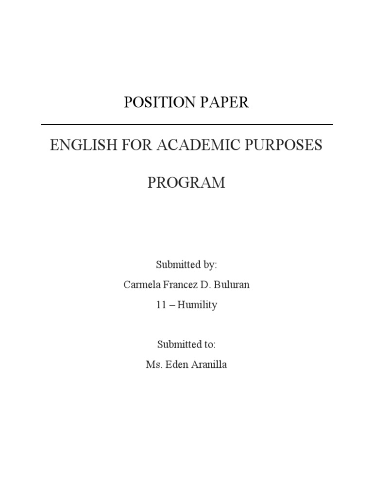 English For Academic Purposes Program: Position Paper | PDF | Poverty ...