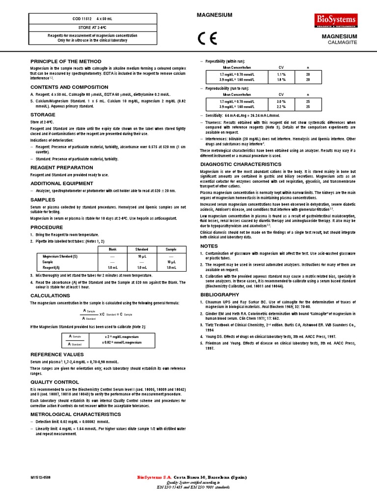 Principle of The Method: Calmagite | PDF | Magnesium | Spectrophotometry