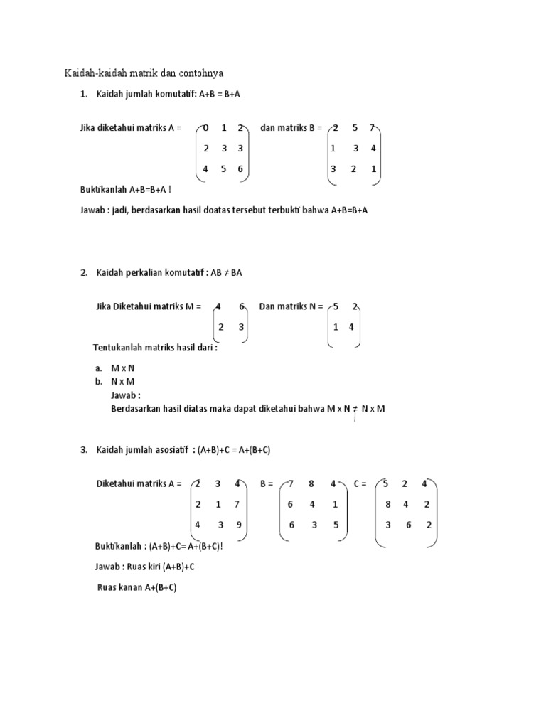 Kaidah Matriks Dan Contoh | PDF