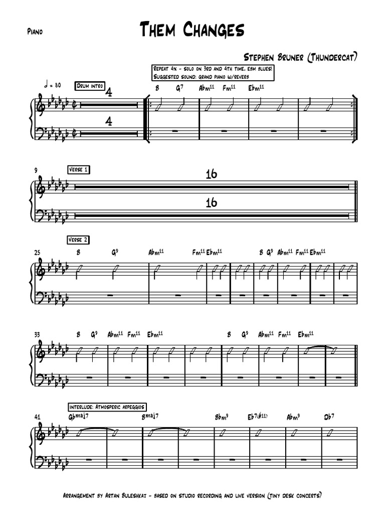 Them Changes - Thundercat - Piano | PDF