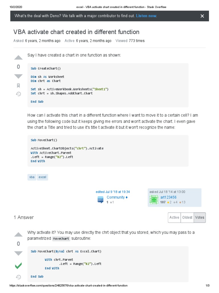 Excel - VBA Activate Chart Created in Different Function - Stack Overflow | PDF | Subroutine ...