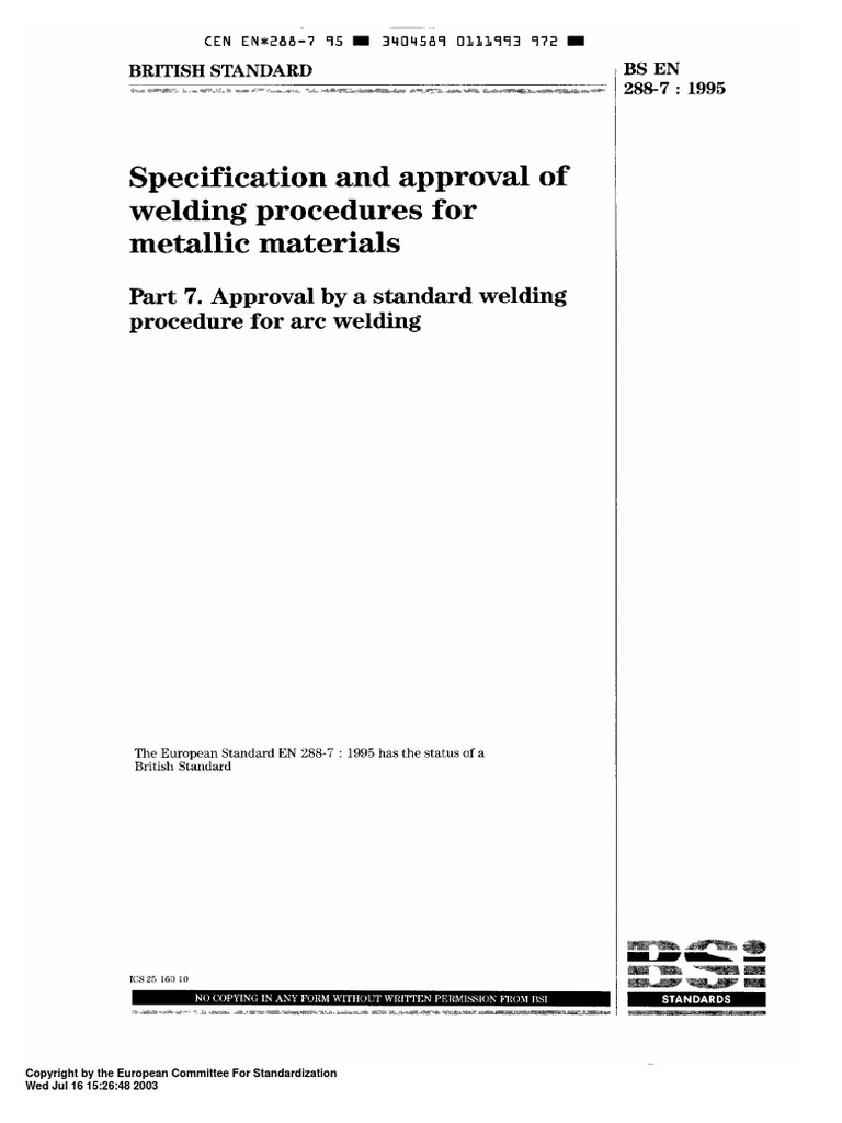BS en 288-7-1995 | PDF