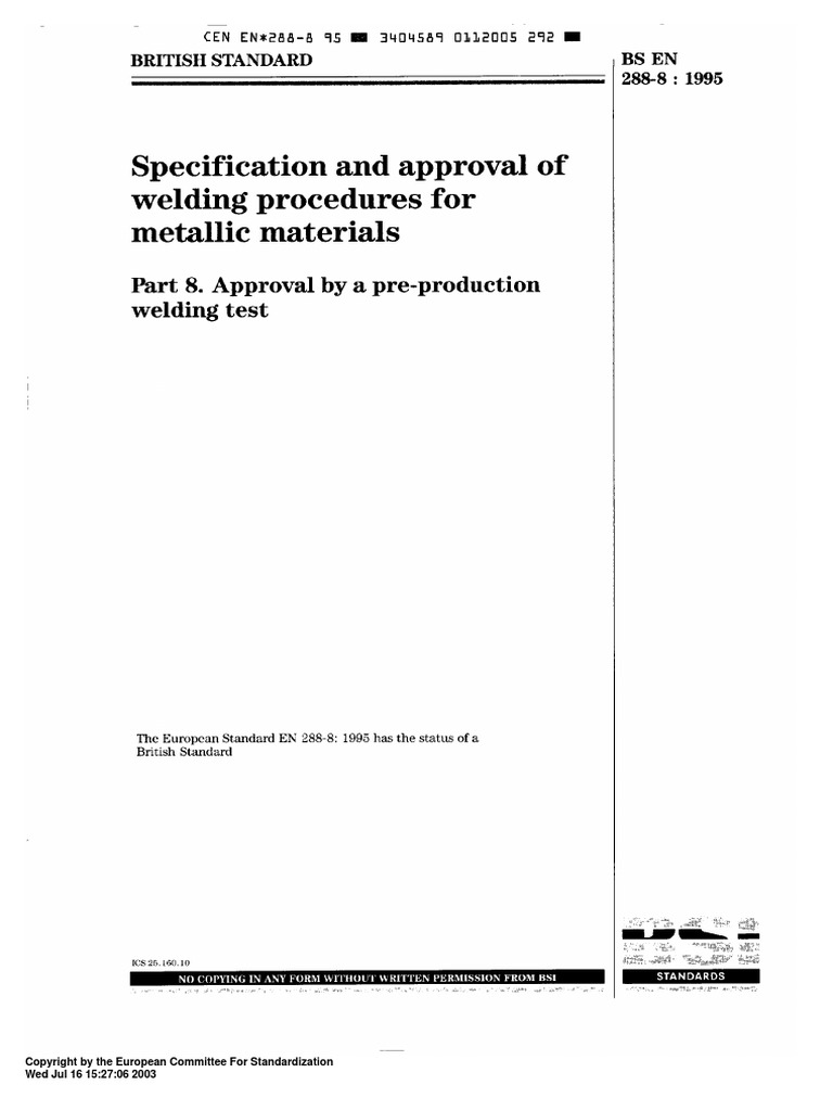 BS en 288-8-1995 | PDF