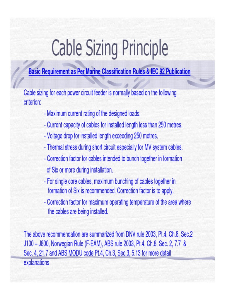 Cable Sizing Principle | PDF | Electromagnetism | Electrical Components