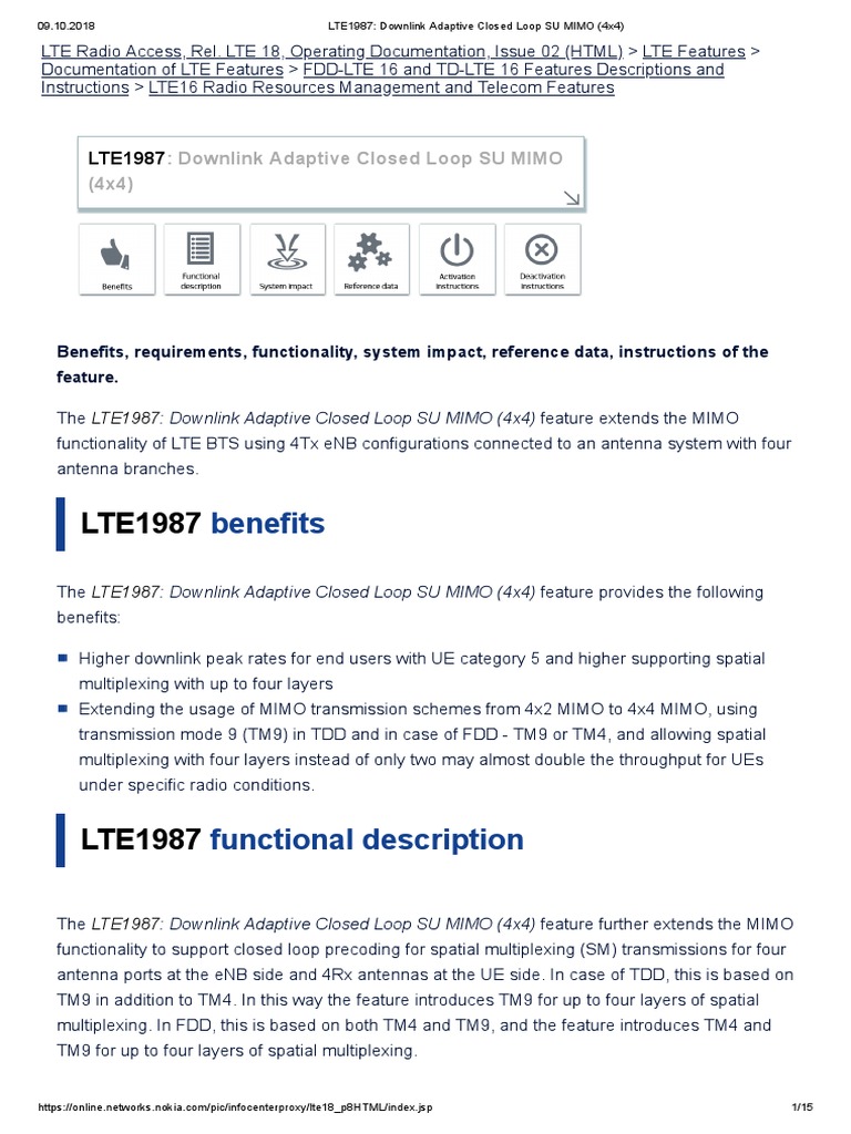 Benefits:: Downlink Adaptive Closed Loop SU MIMO (4x4) | PDF | Mimo | Duplex (Telecommunications)