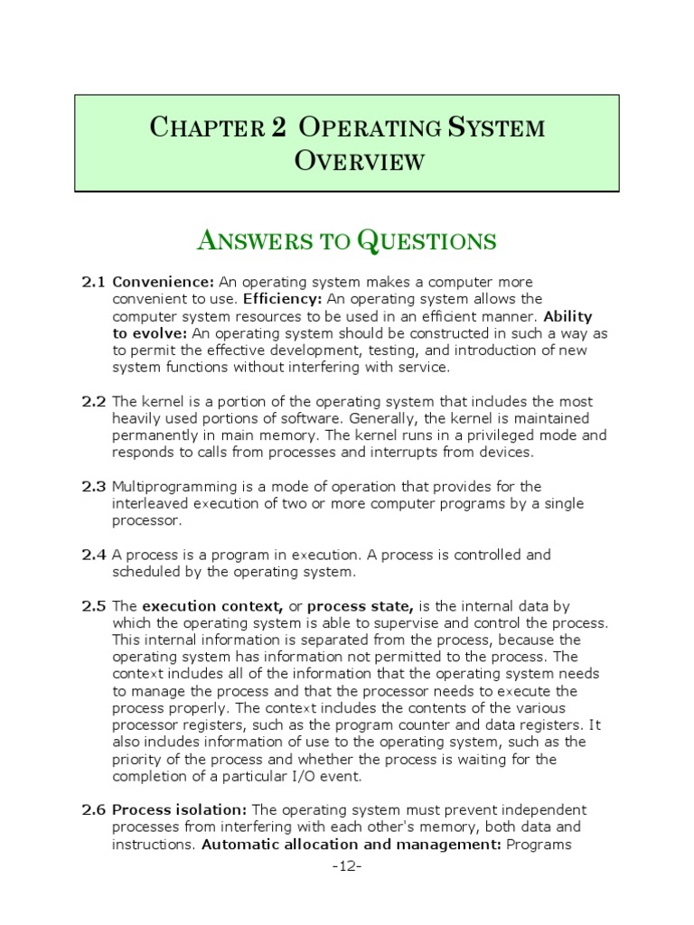 Chapter 2 Operating System Overview Answ | PDF | Process (Computing ...