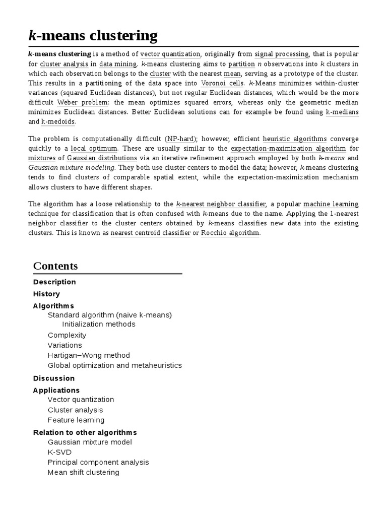 K-Means Clustering | PDF | Cluster Analysis | Applied Mathematics