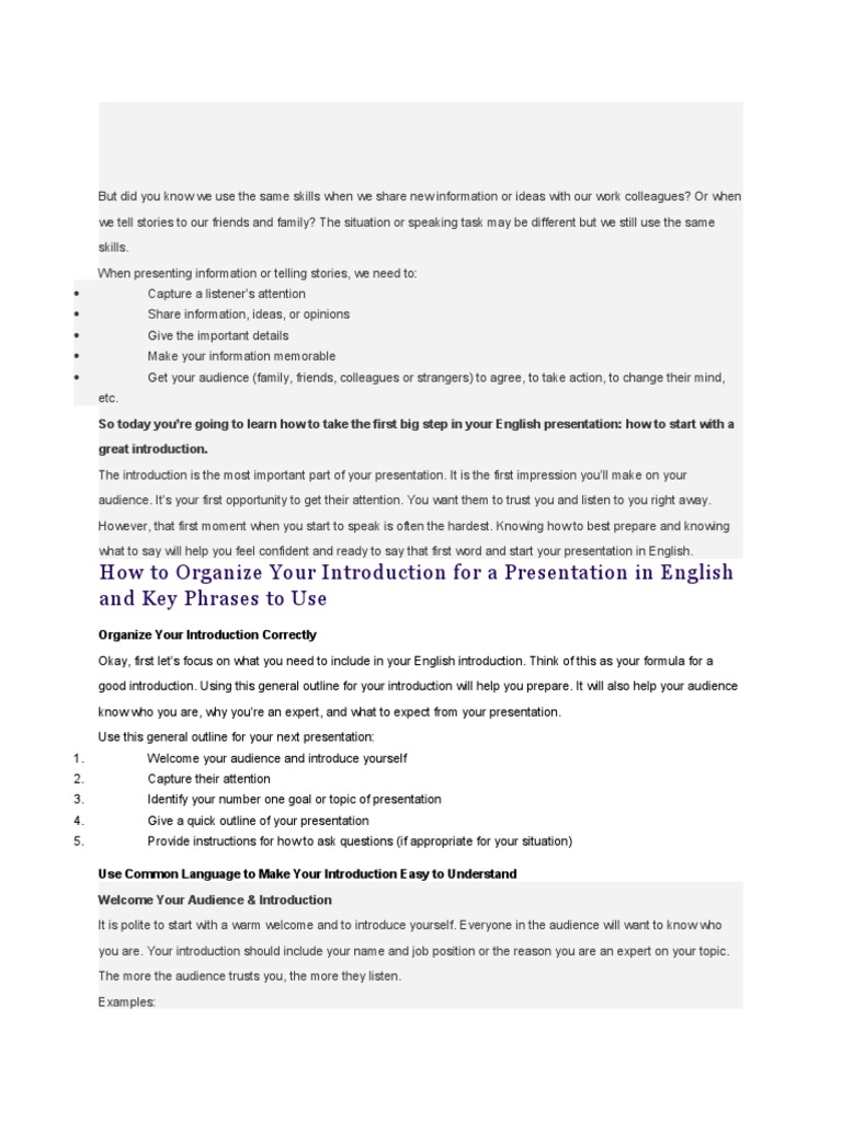 How To Organize Your Introduction For A Presentation in English and Key ...