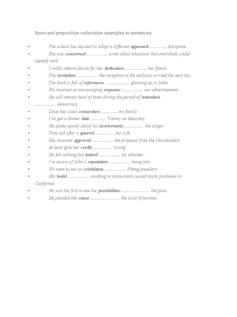 Test Collocations Noun - Preposition | PDF | Art