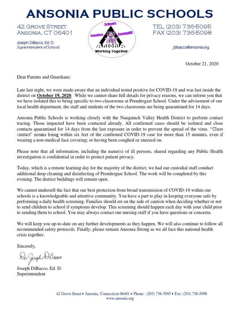 Ansonia Schools COVID-19 Update | PDF | Health Sciences | Public Health