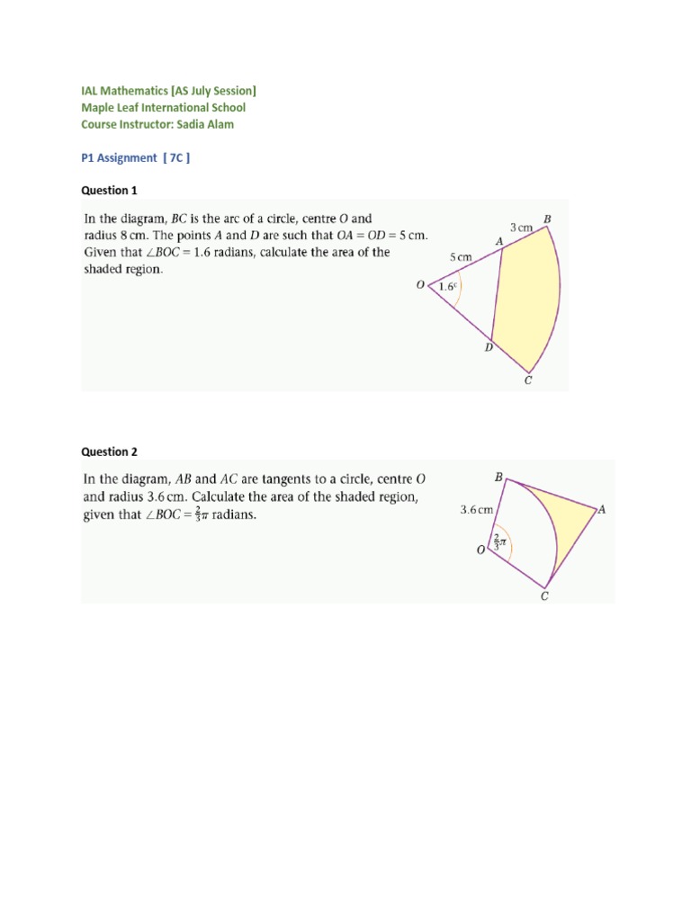P1 Assignment (7C) : IAL Mathematics (AS July Session) Maple Leaf ...