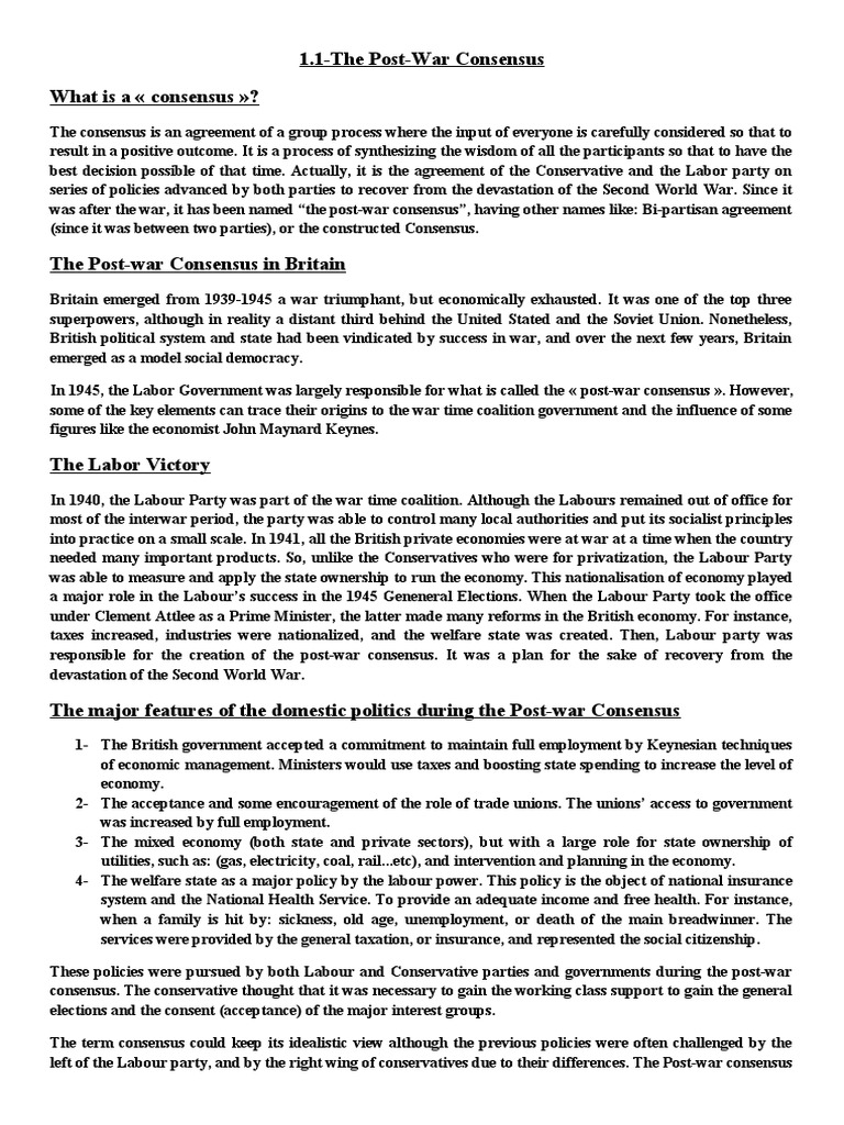 1.1-The Post-War Consensus Whatisa Consensus ? | PDF | Labour Party (Uk ...