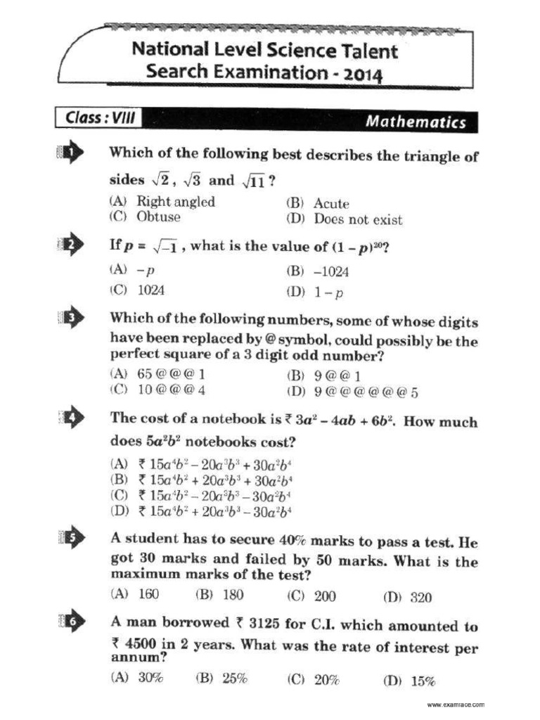 NSTSE Class 8 Solved Paper 2014 PDF | PDF