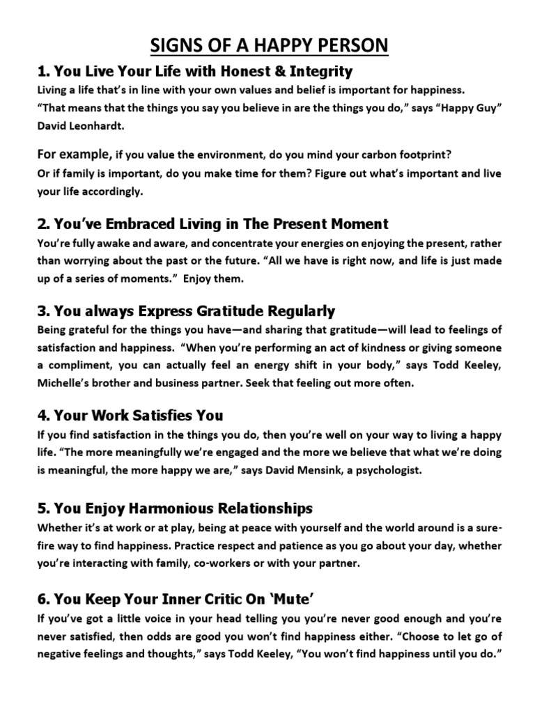 Signs of A Happy Person | PDF | Gratitude | Contentment