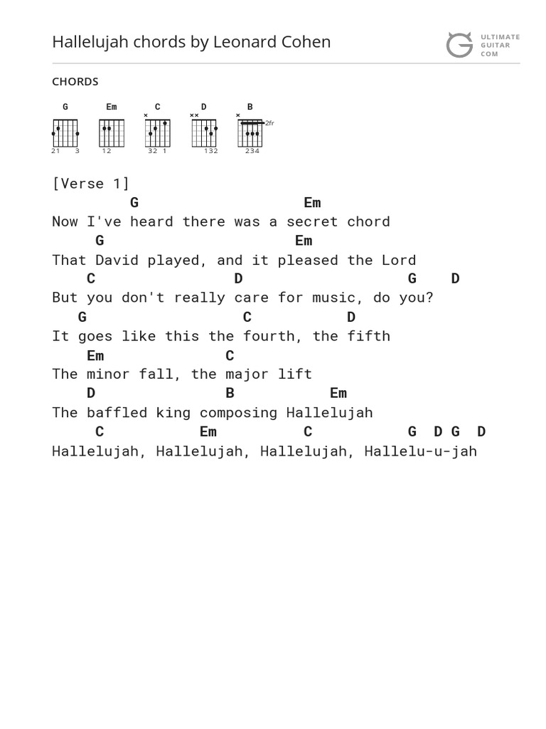 Hallelujah Chords by Leonard Cohentabs at Ultimate Guitar Archive PDF ...
