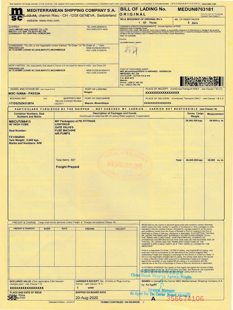Bill Of Lading Msc