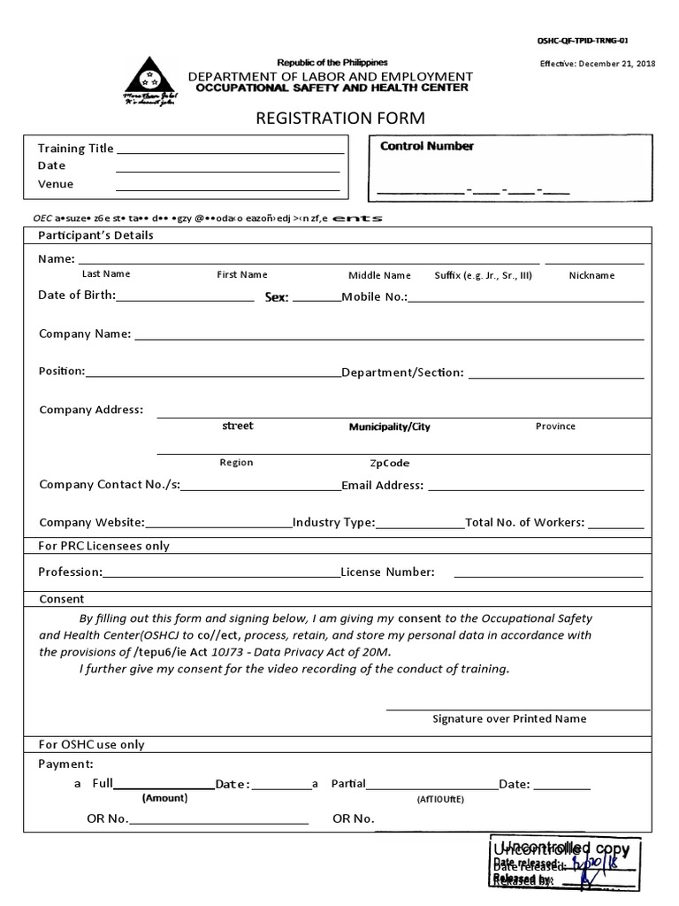 Labor Training Registration Form | PDF