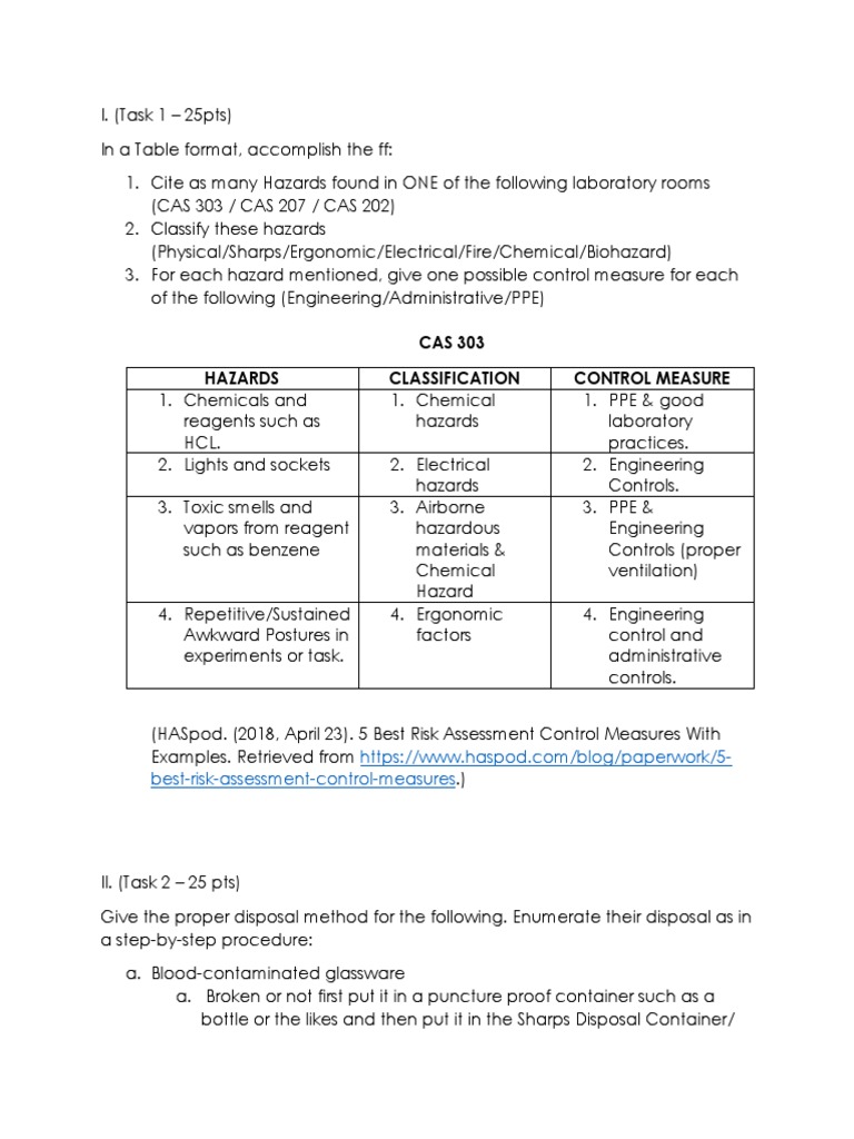 CAS 303 Hazards Classification Control Measure: Best-Risk-Assessment ...