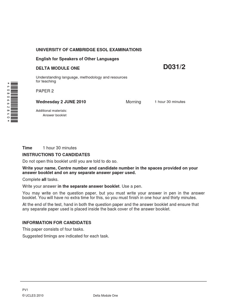 Delta Module One June 2010 Paper 2 PDF | PDF | Applied Linguistics ...