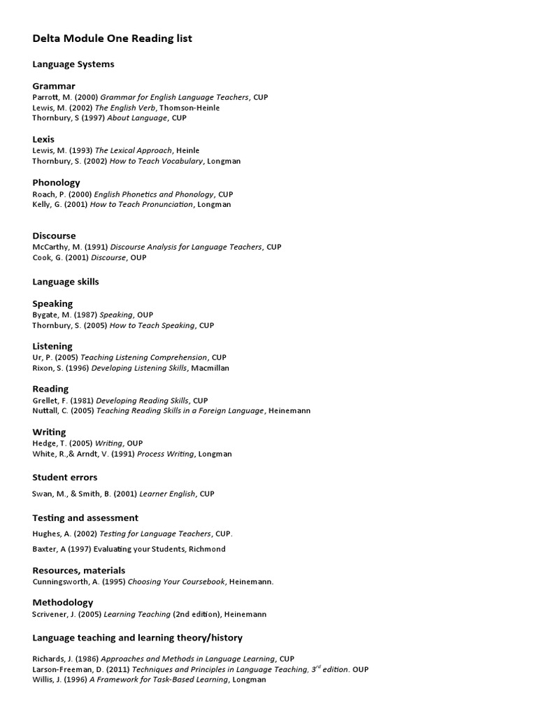 Delta Module One Reading List: Language Systems Grammar | PDF