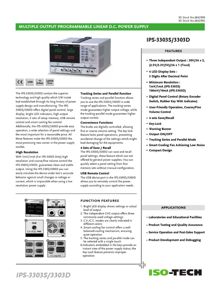ISO TECH IPS 3303D Data Sheet | PDF | Power Supply | Electric Power