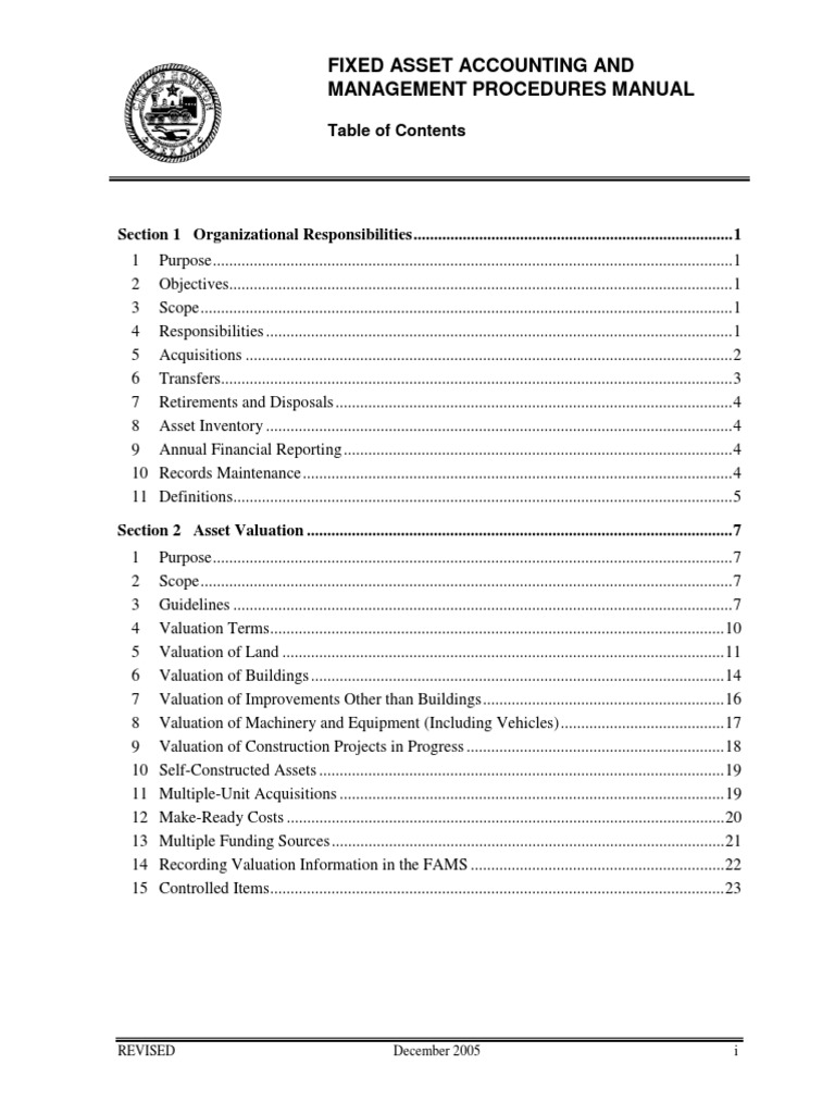 Fixed Asset Accounting And Management Procedures Manual Revised December 2005 I Pdf Book