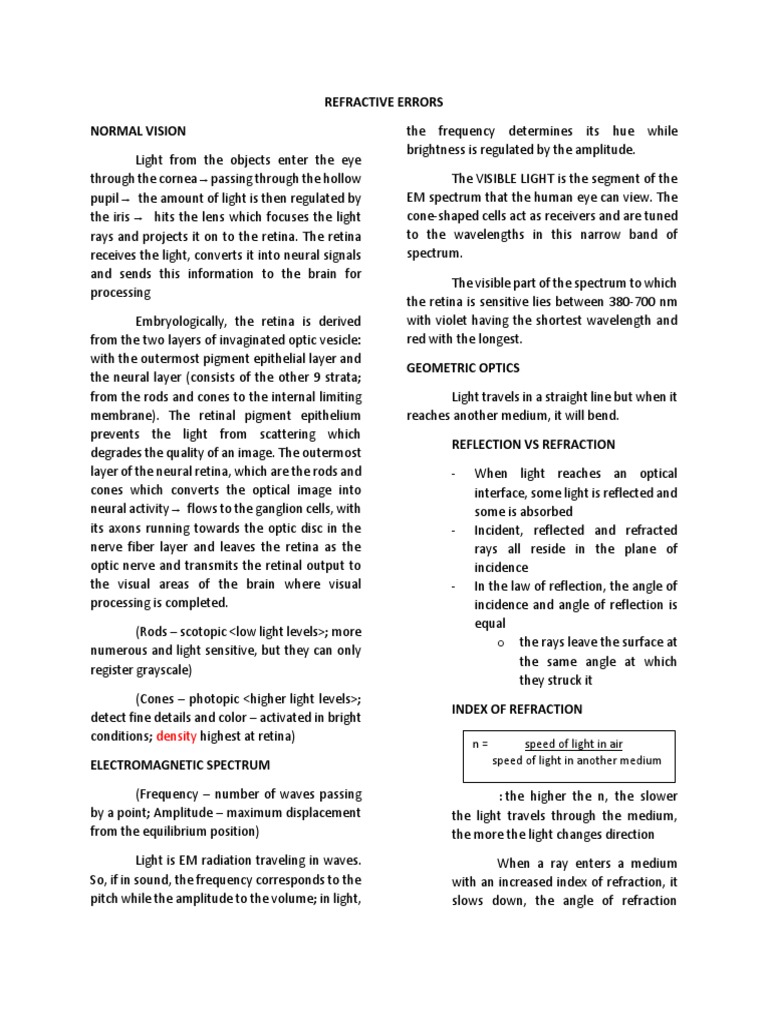 Refractive Errors Script | PDF | Optics | Retina