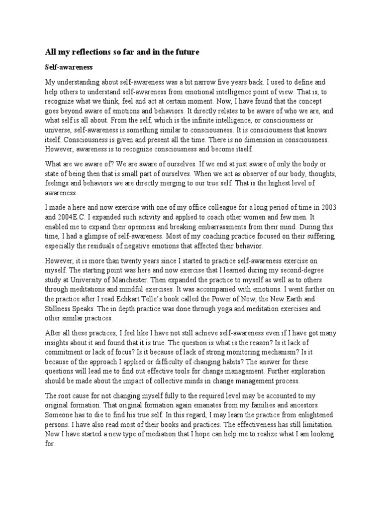 All My Reflections So Far and in The Future: Self-Awareness | PDF ...