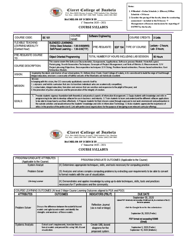 Course Syllabus: BACHELOR OF SCIENCE IN | PDF | Software Development ...