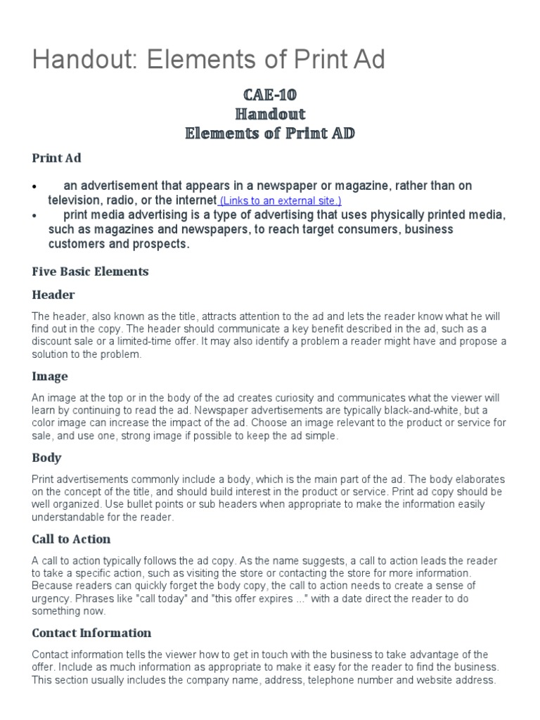 Elements of Print Ad | PDF | Advertising | Newspapers