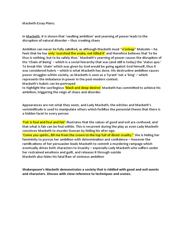 Macbeth Essay Plans | PDF | Macbeth | Tragedy