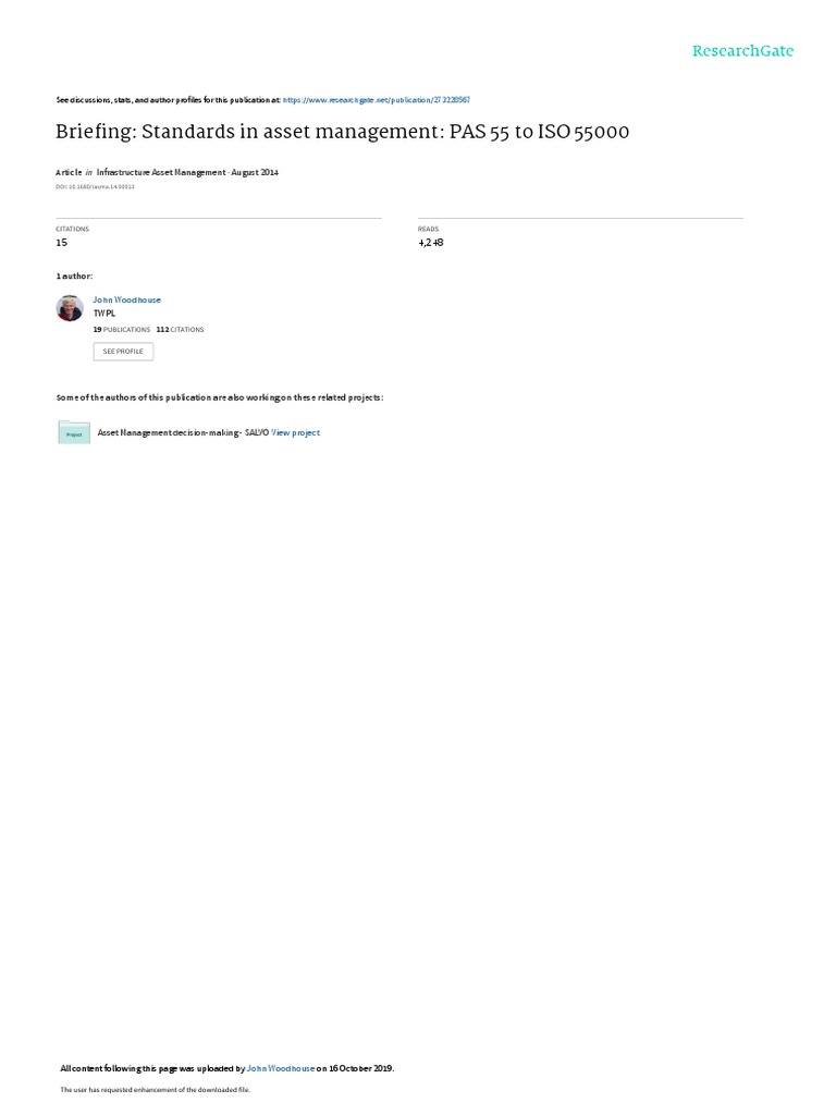 Standardsin Asset Management PAS55 To ISO55000 JWoodhouse 2014 | PDF ...
