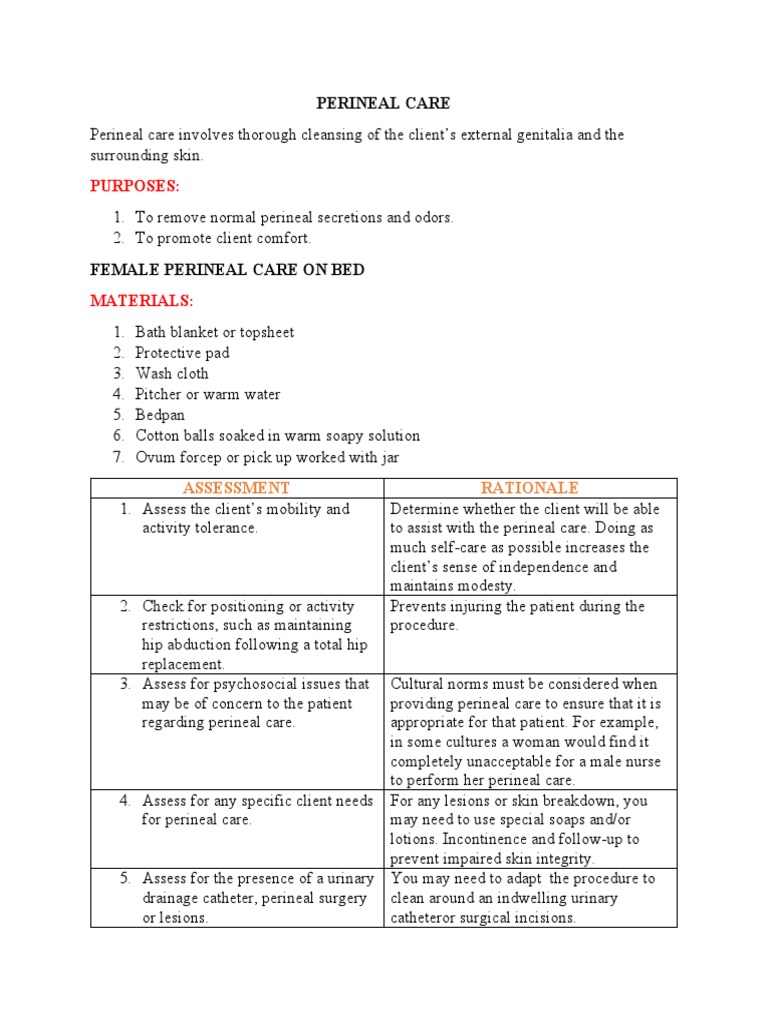 Perineal Care Female