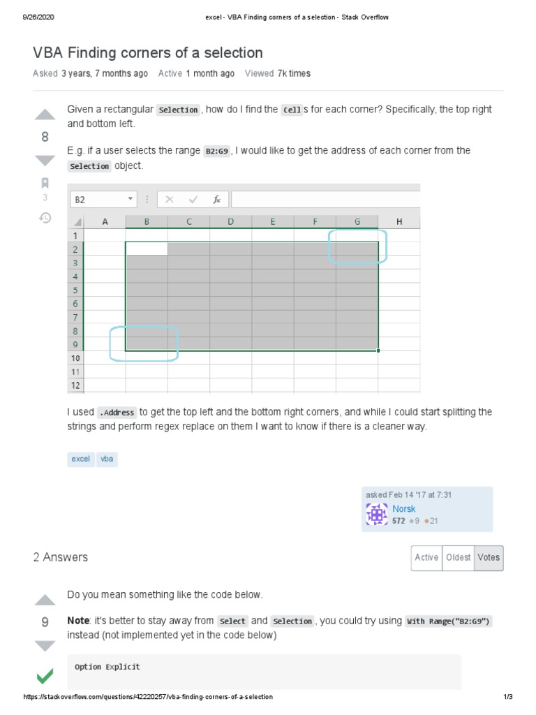 Excel Vba Finding Corners Of A Selection Stack Overflow Pdf Software Development
