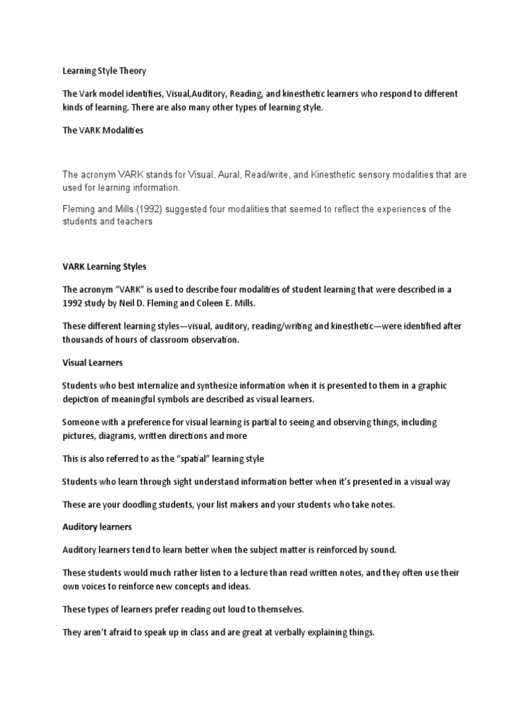 Learning Style Theory | PDF | Learning Styles | Neuropsychological ...