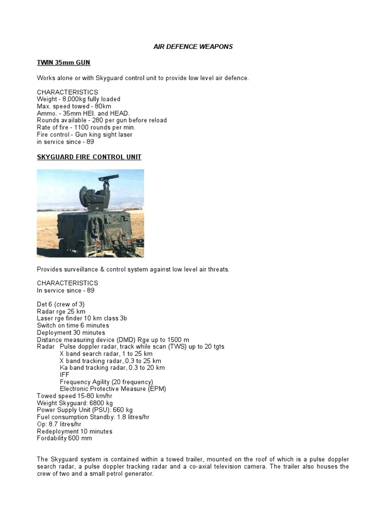 Twin 35Mm Gun: Air Defence Weapons | PDF | Anti Aircraft Warfare | Radar