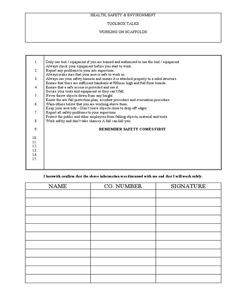 Scaffold Safety Toolbox Talk Guide | PDF