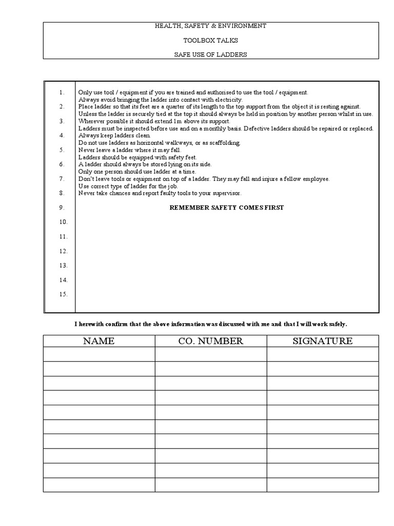 16.11 TBT - Safe Use of Ladders | PDF