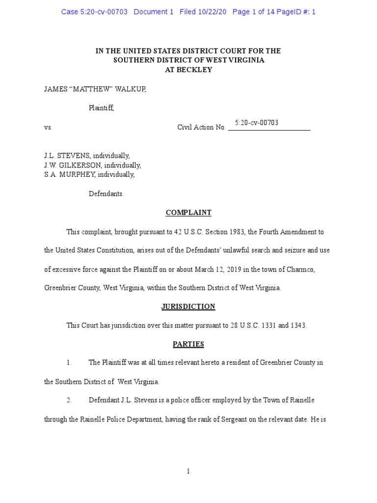 Walker v. Stevens, Et Al. Complaint | PDF | Search Warrant | Damages